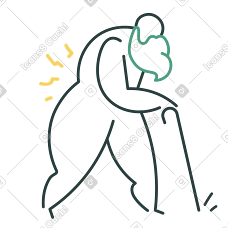 Elderly man with a cane has back pain PNG, SVG