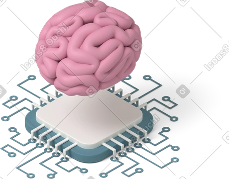 3D chip with human brain PNG, SVG