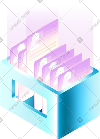 Isometric box with candidate cards with glow PNG, SVG