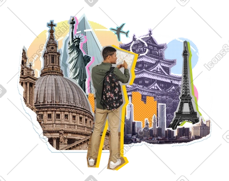 Travelling collage with famous sights animated illustration in GIF ...