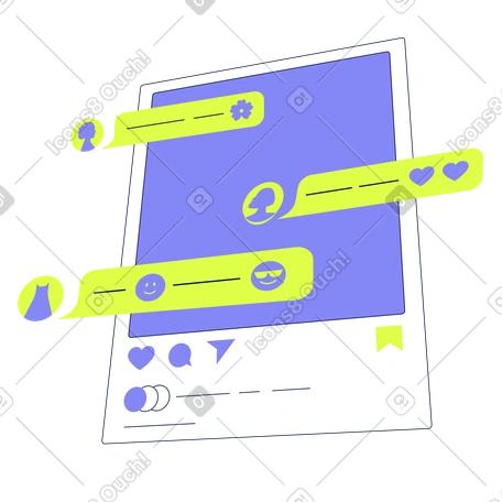 Social media post with comment bubbles, User engagement and online ...
