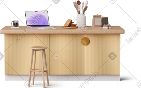 3D front view of workspace on the kitchen island PNG, SVG