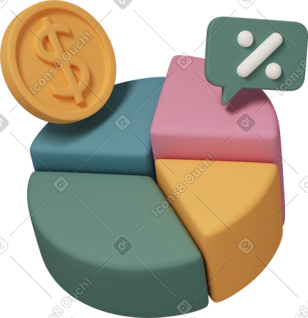 3D pie chart with dollar sign PNG, SVG
