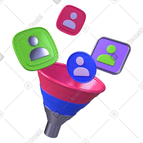 3D User icons passing through sales funnel PNG, SVG