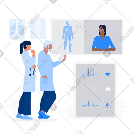 Remote medical diagnosis through telemedicine animated illustration in ...