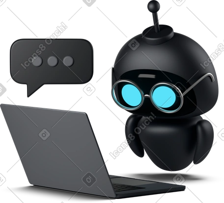 3D black chatbot using laptop animated illustration in GIF, Lottie ...