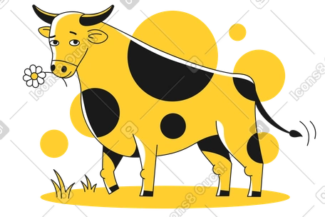 Bull with flower animated illustration in GIF, Lottie (JSON), AE