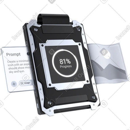 3D prompt interface with completion meter, ai content generation ...