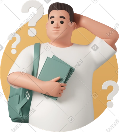 3D confused male student PNG, SVG