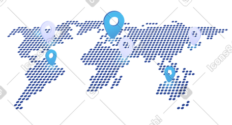 Digital world map with location pins, international business and global ...
