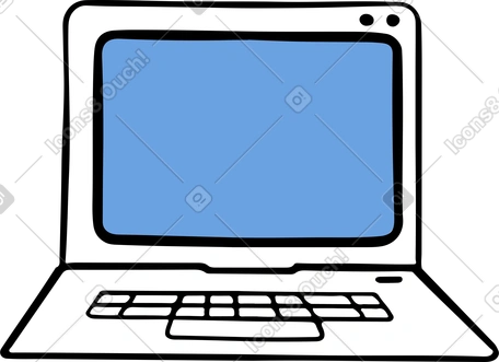 Open white laptop with a blue screen PNG, SVG