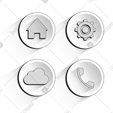 Interface menu icons including homepage and cloud storage illustration ...