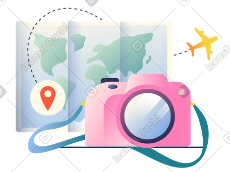 Map with route and camera for travel PNG, SVG