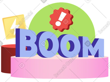 Lettering Boom! with exclamation mark and energy button text PNG, SVG
