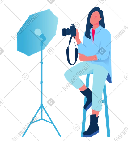 Woman with a camera in the studio PNG, SVG