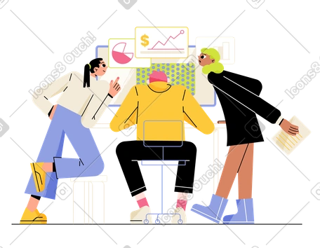 Team analyzes graphs and diagrams animated illustration in GIF, Lottie ...