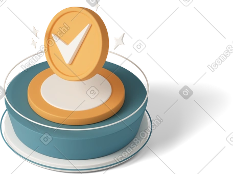 3D coin with check mark PNG, SVG