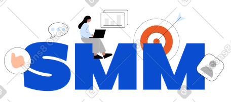 Lettering SMM with social media signs and target text PNG, SVG