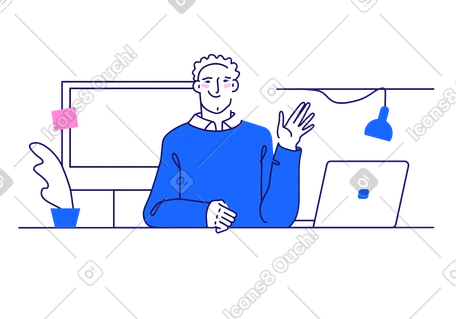 Office worker waving and greeting illustration in PNG, SVG