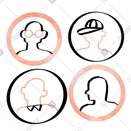 Hand drawn circle avatars, outline minimalist portraits animated ...