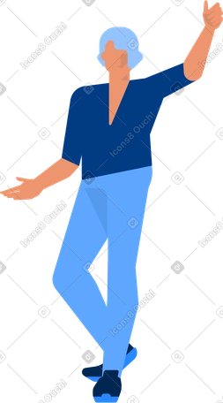 Blue haired man waving hand animated illustration in GIF, Lottie (JSON), AE