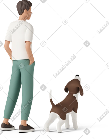 3D Vista posteriore di tre quarti in piedi con il cane PNG, SVG