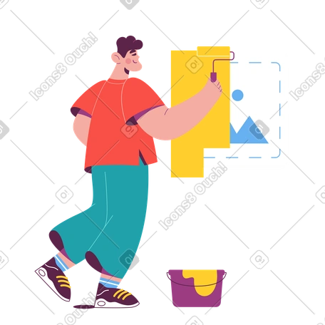 Man painting over a picture PNG, SVG