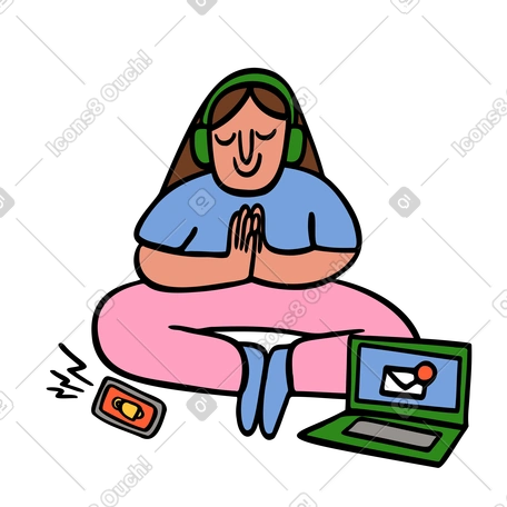 Woman ignoring calls and messages while meditating PNG, SVG