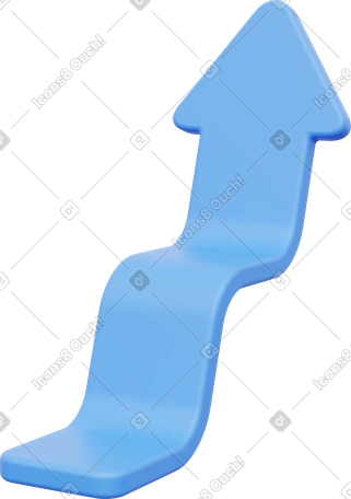 3D step up arrow icon, curved arrow, performance improvement chart PNG, SVG