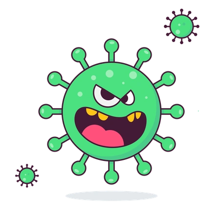 Green angry virus with spikes, virus outbreak and contagion risk PNG, SVG