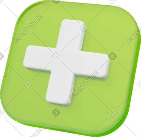 3D green plus icon, addition symbol, approval and growth mark PNG, SVG