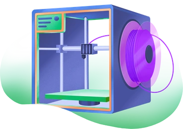 Large 3D printer with purple printed letters PNG, SVG