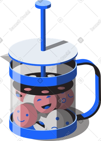 Emoticons in french press coffee maker illustration in PNG, SVG