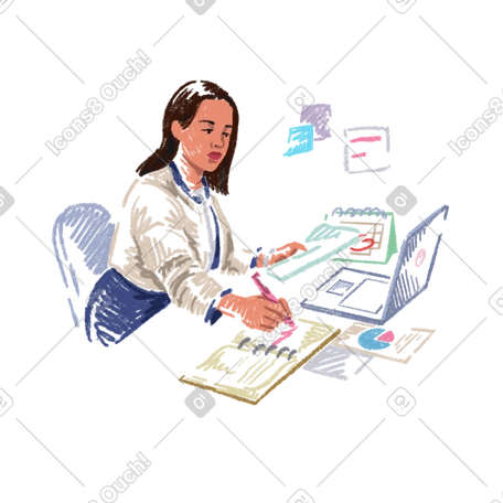 Young woman planning her workday PNG, SVG