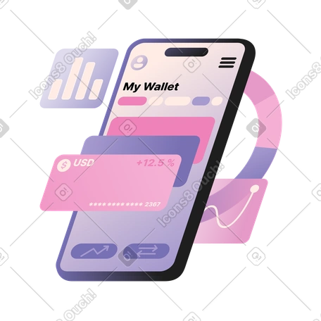 E-wallet with virtual credit cards animated illustration in GIF, Lottie ...