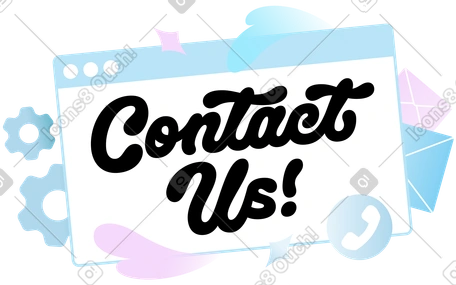 Lettering Contact Us with gears, messages and phone sign text ...