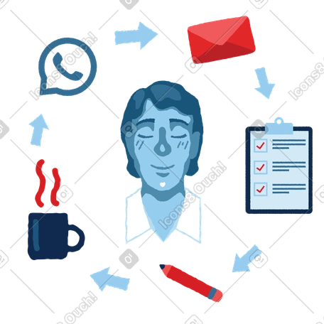 Man thinking about his workflow PNG, SVG
