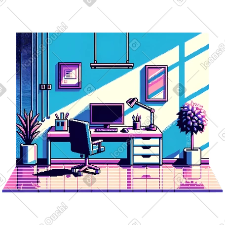 Pixel background of a workspace in home office PNG, SVG