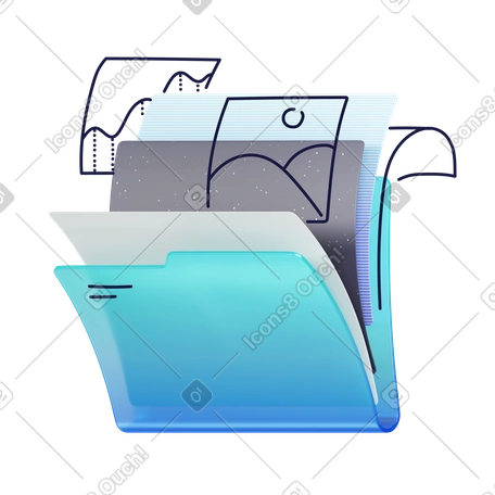 3D Open folder with documents and images, File management and ...