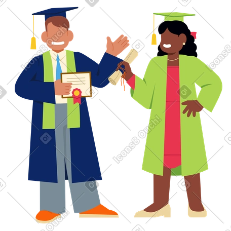 Young male and female graduate students PNG, SVG