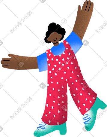 Woman in overalls with her hands up high PNG, SVG
