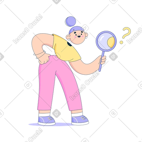 Ilustración animada de Buscador de mujer con lupa en GIF, Lottie (JSON), AE