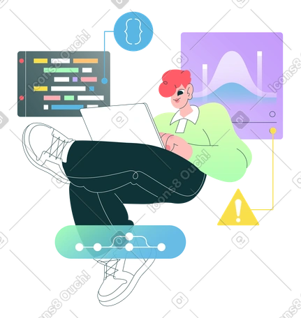 Female software developer working on laptop animated illustration in ...