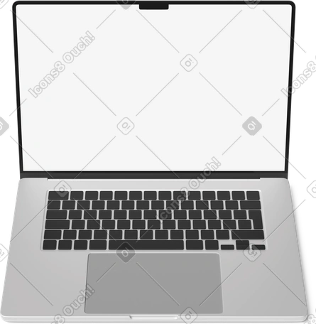 3D top view of white screen laptop PNG, SVG
