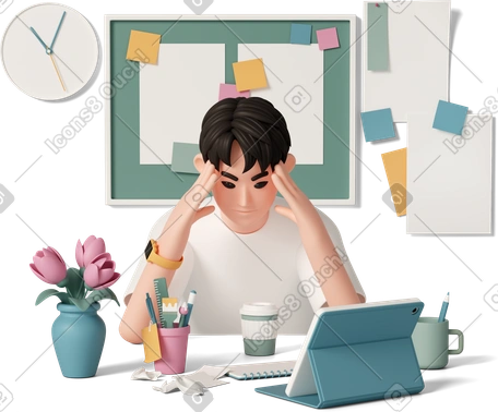 3D overworked man PNG, SVG