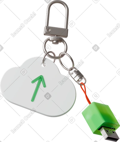 3D keychain with cloud charm and usb PNG, SVG