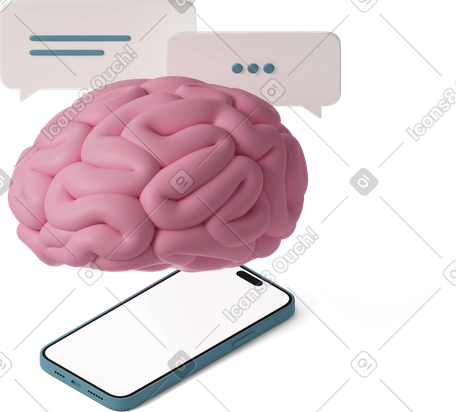 3D human brain on background of messages and mobile phone в PNG, SVG