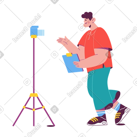 Man is filming a vlog on camera PNG, SVG