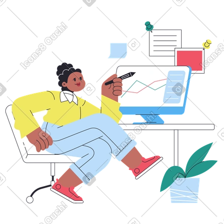 Office worker analyzing graph on computer monitor, data visualization ...