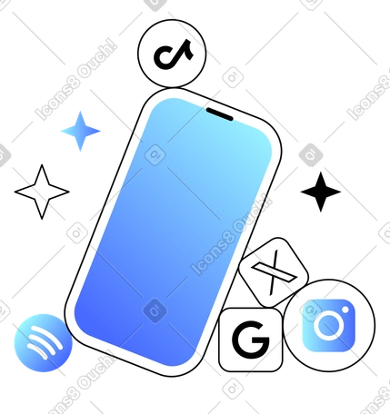 Smartphone with mobile app icons PNG, SVG